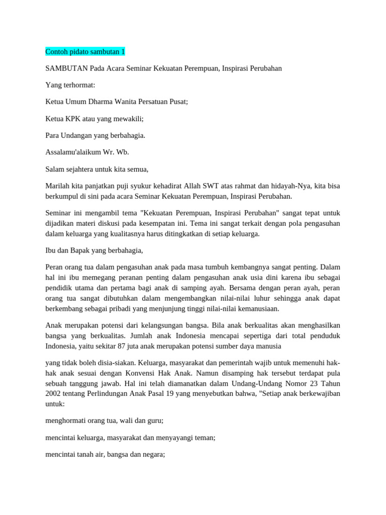 Contoh Pidato Sambutan 1 Di Print | PDF