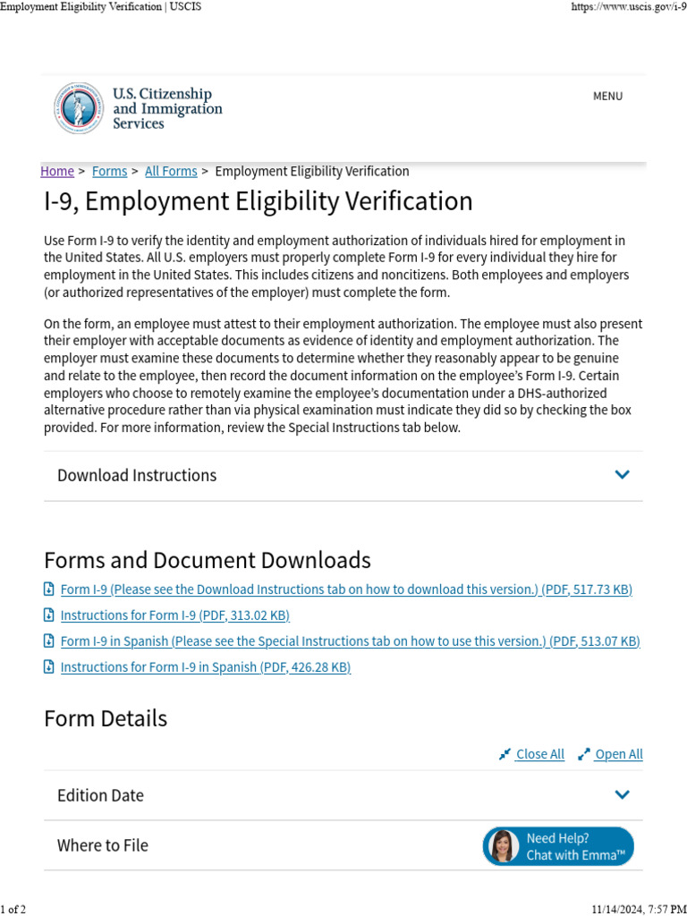 Employment Eligibility Verification - USCIS | PDF