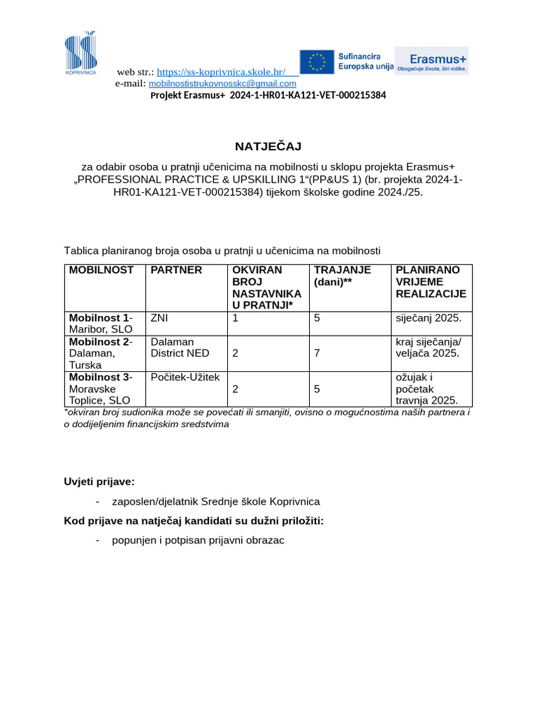 NATJECAJ OSOBE U Pratnji 2024. 25 | PDF