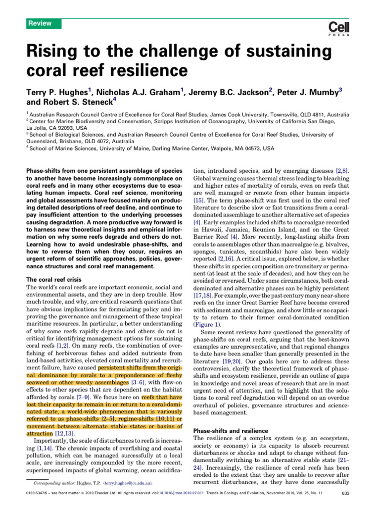Hughes et al. 2010 | PDF | Coral Reef | Ecological Resilience