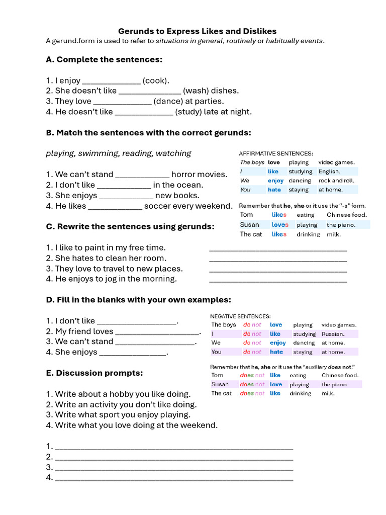 Gerunds To Express Likes and Dislikes | PDF