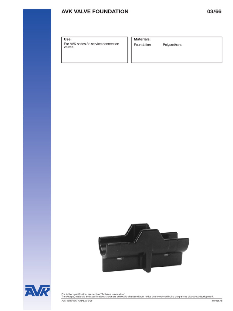 Avk Valve Foundation 03/66: Foundation Polyurethane For AVK Series 36 ...