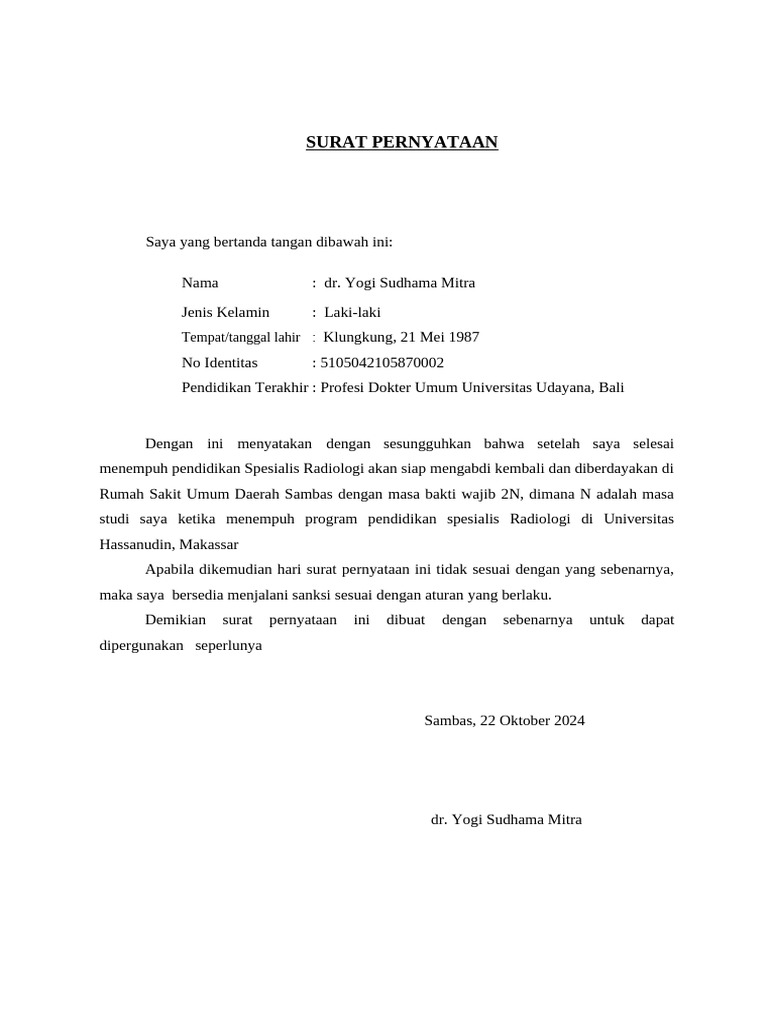 SURAT PERNYATAAN Mengabdi Kembali | PDF | Pengembangan Diri