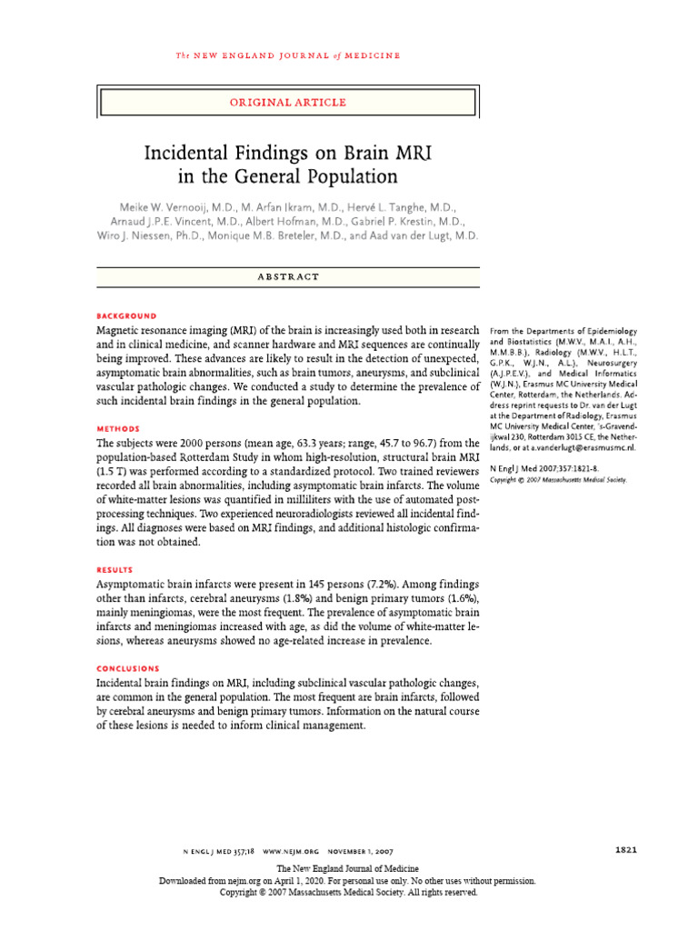 Abstract-Incidental Findings On Brain MRI | PDF