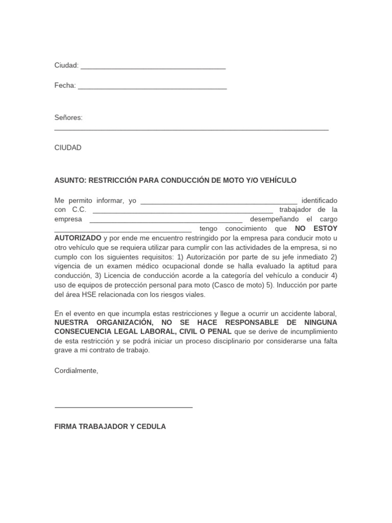 Formato - Restriccion Conducción | PDF