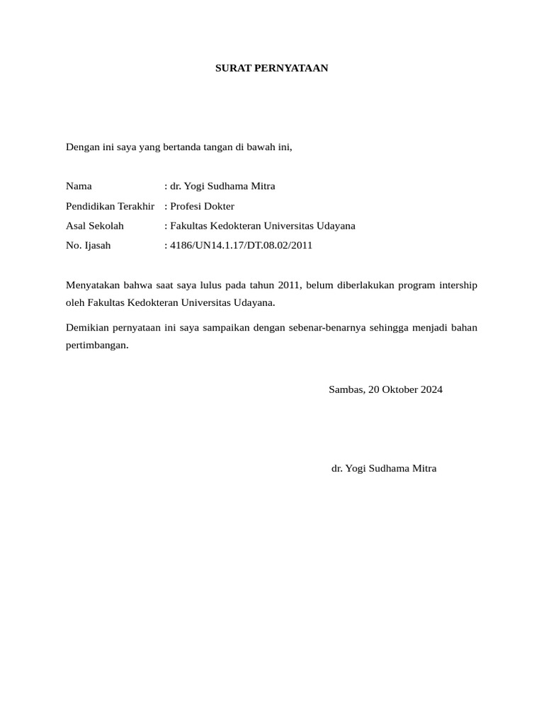 Surat Pernyataan Internship | PDF