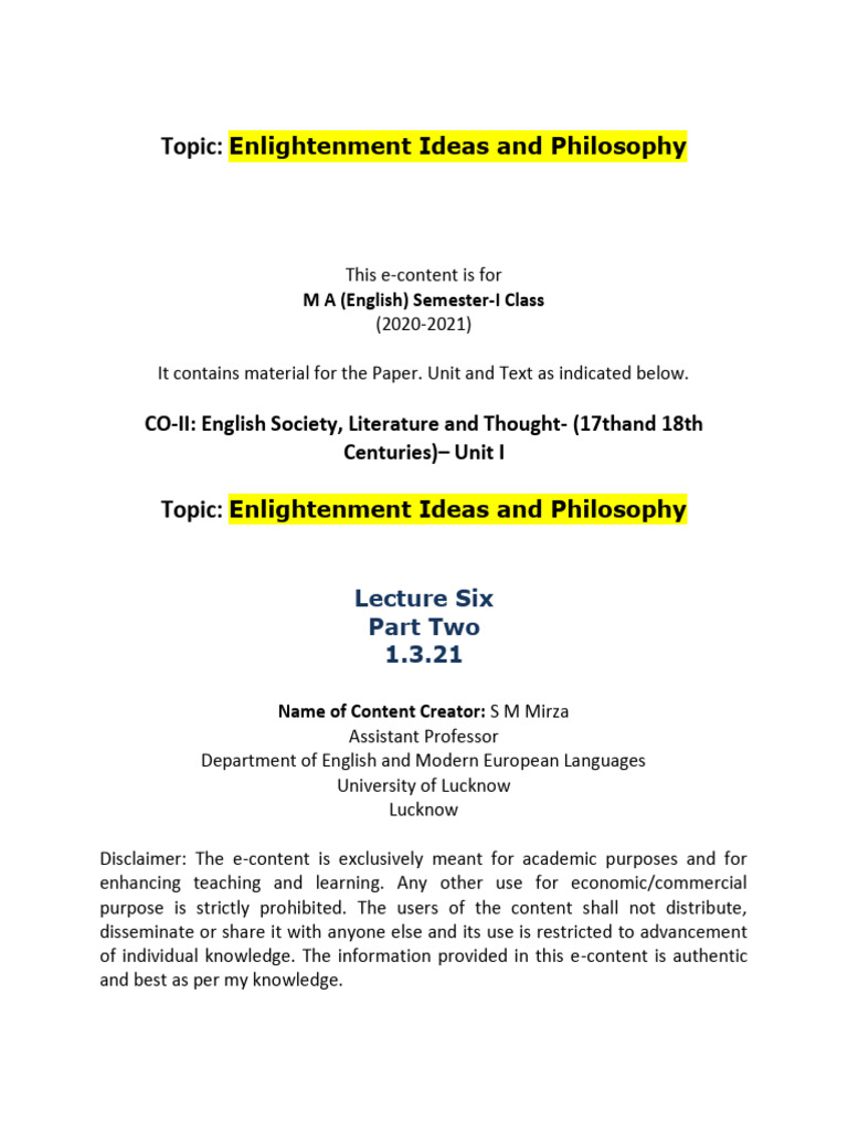Enlightenment Ideas and Philosophy | PDF | Rationalism | Empiricism
