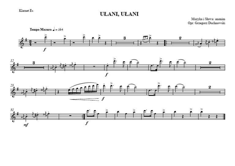 Ułani, Ułani - Klarnet Es | PDF