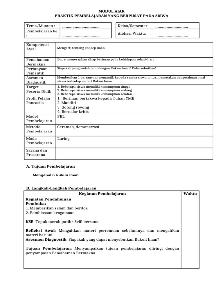 Format Modul Ajar | PDF