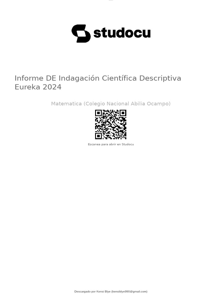 Informe de Indagacion Cientifica Descriptiva Eureka 2024 | PDF ...