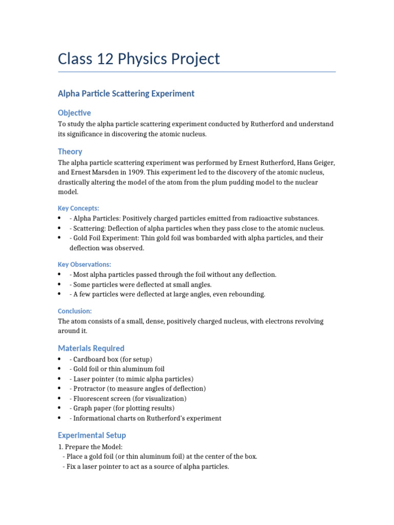 Alpha Particle Scattering Experiment Complete Project | PDF | Nuclear ...
