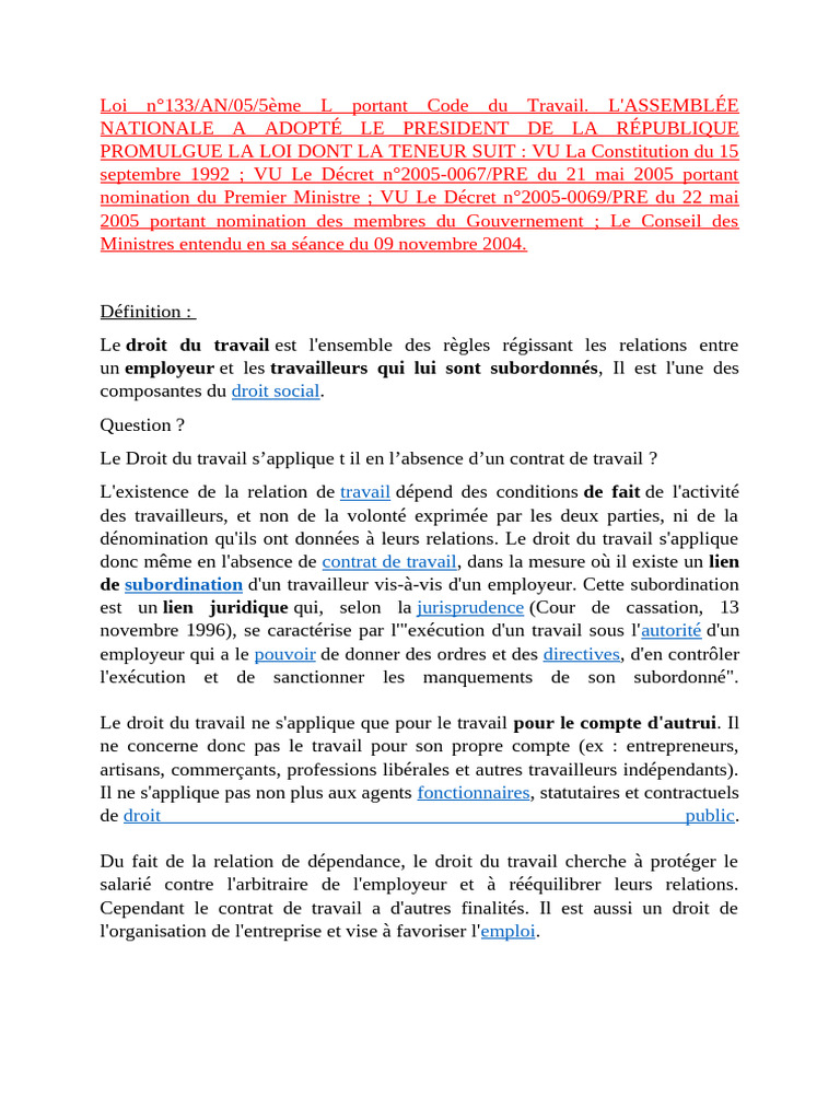 Code du Travail : Contrat et Droit du Travail | PDF | Salaires | Justice