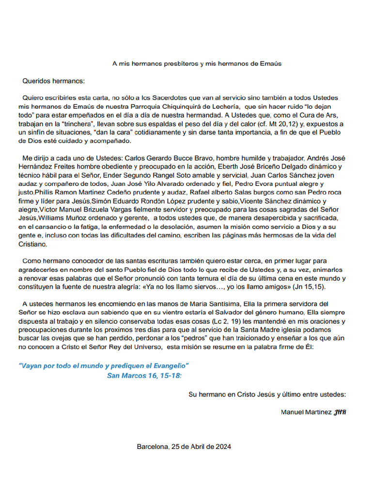 Carta A Mis Hermanos de Emaús | PDF