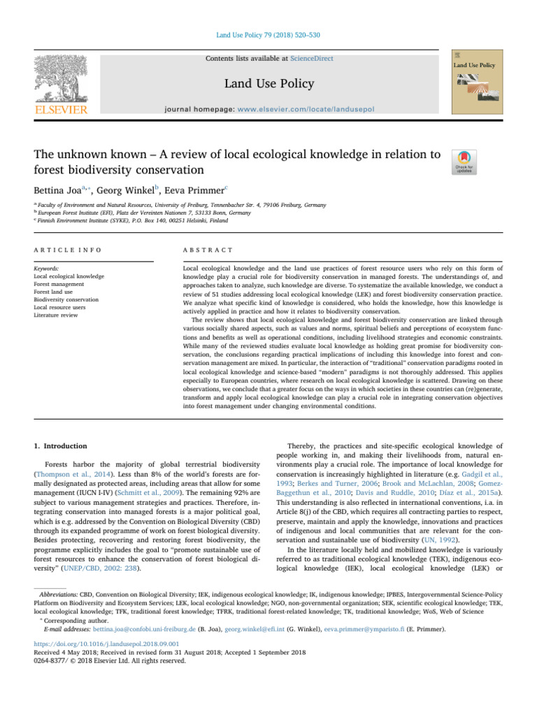 The unknown known – A review of local ecological knowledge in relation ...
