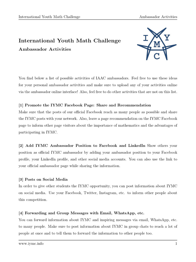 IYMC Ambassador Activities | PDF | Popular Culture & Media Studies ...