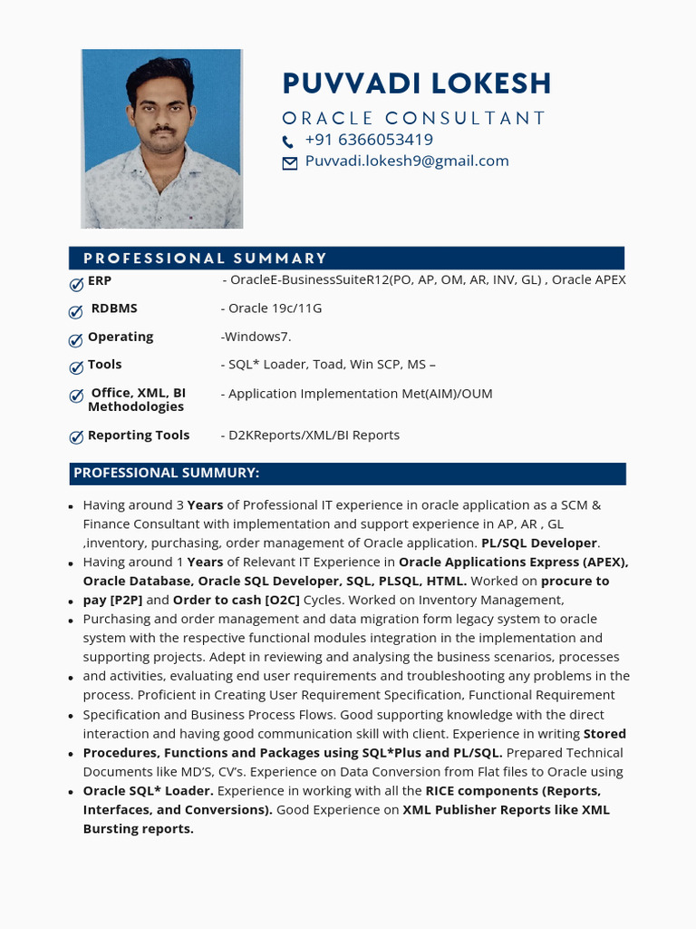 Oracle Resume | PDF | Pl/Sql | Oracle Corporation Oracle Resume | PDF | Pl/Sql | Oracle Corporation