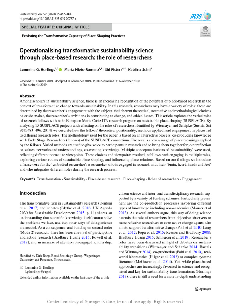 Operationalising Transformative Sustainability Sci | PDF | Methodology | Sustainability