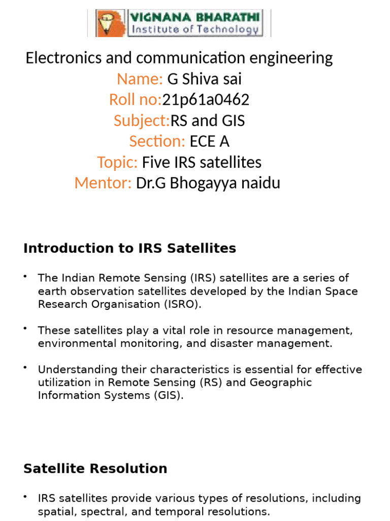 IRS Satellites: Key Features & Uses | PDF | Infrared | Geographic ...