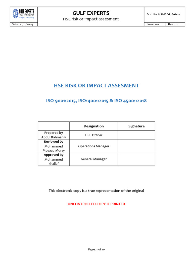 HSE Risk and Impact Assessment Guide | PDF | Risk | Risk Assessment