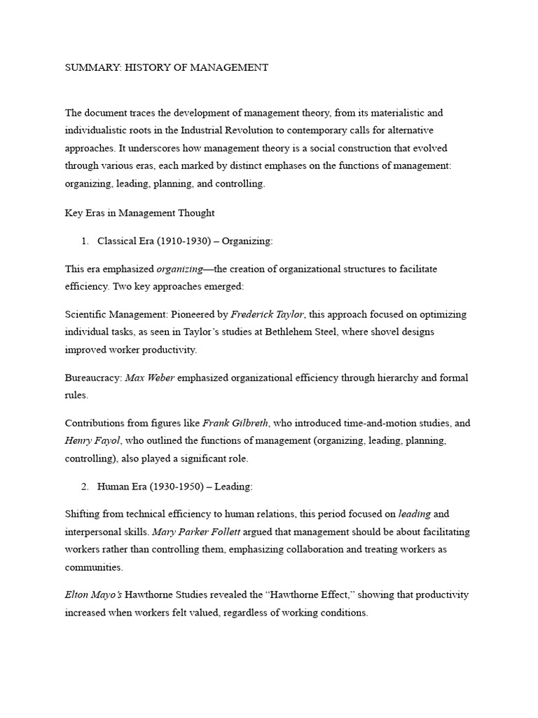 HISTORY OF MANAGEMENT | PDF | Business | Social Psychology