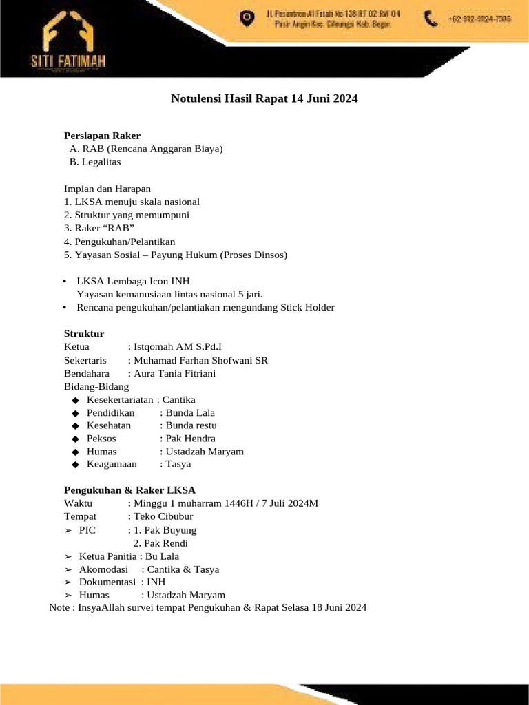 Notulensi 14 Juni 2024 | PDF