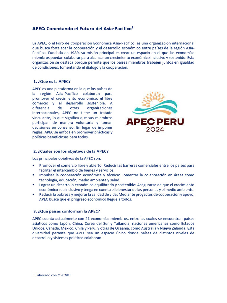 Qué Es La APEC | PDF | Cooperacion economica Asia Pacifico | Sustentabilidad