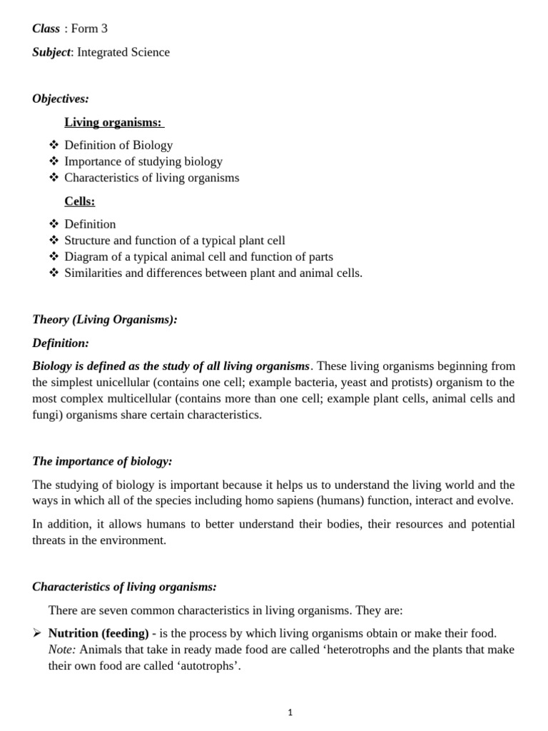 W1 Work - Living Organisms and Cells | PDF | Cell (Biology) | Chloroplast