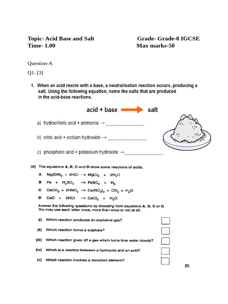 Acid base and salts QP | PDF | Ph | Soil