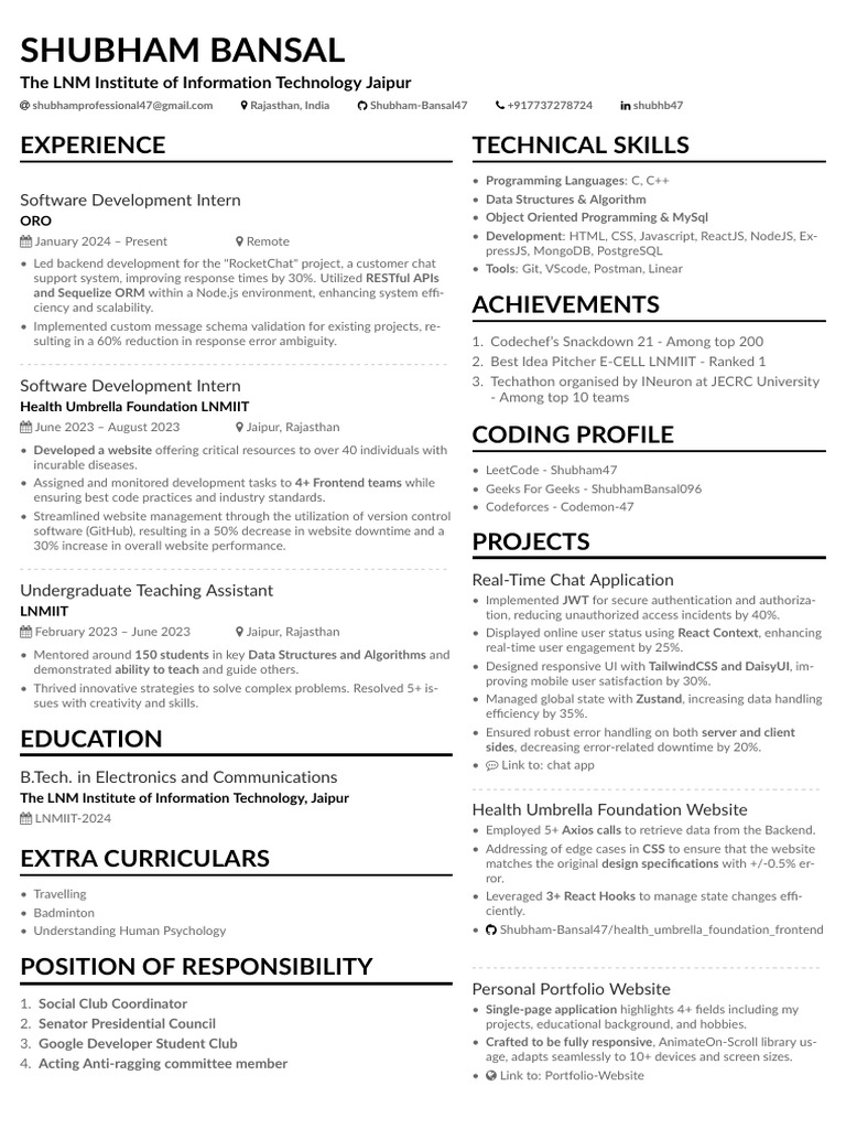 Shubham's Resume | PDF | Computer Engineering | Software