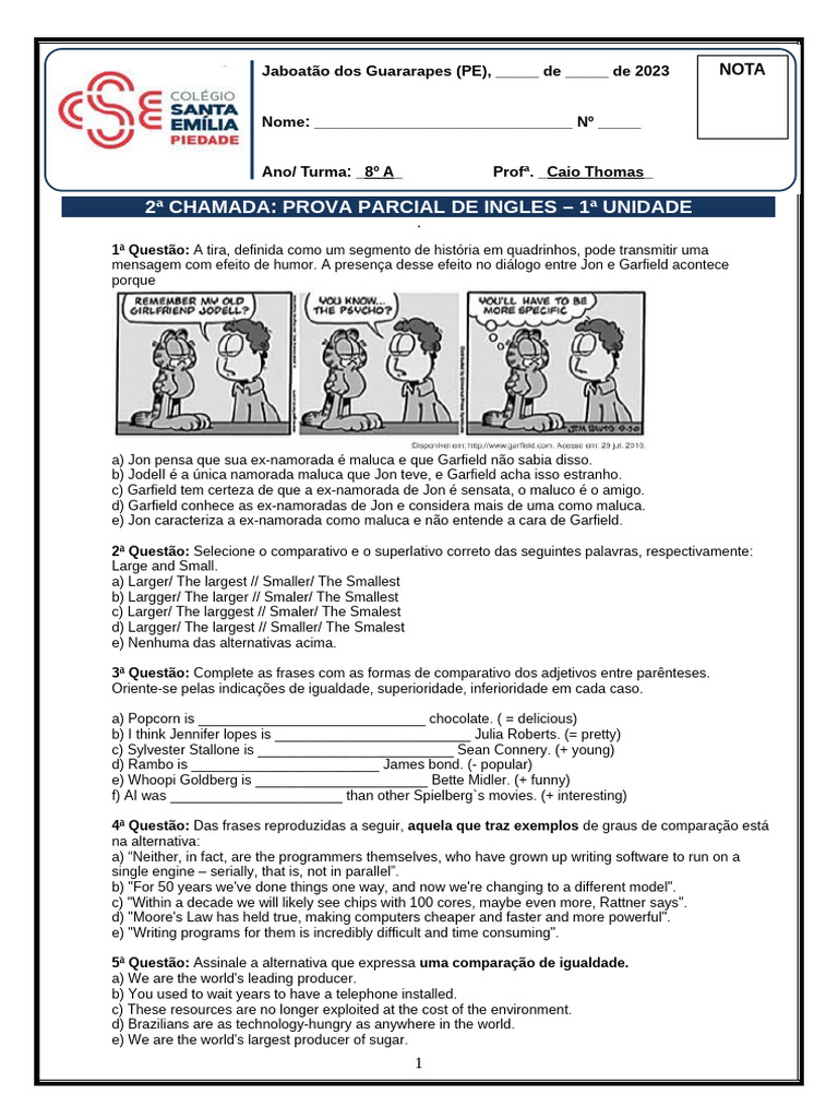 Prova de Inglês - 8º Ano | PDF | Electronics | Computer Engineering