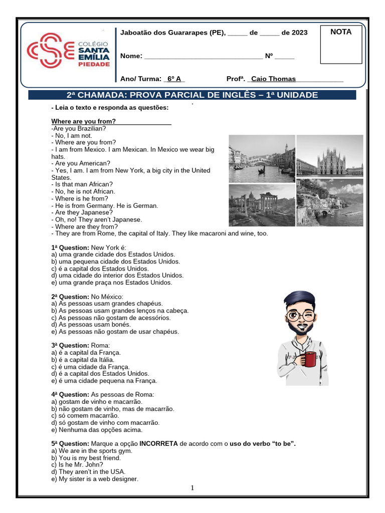 2 Chamada Ingles 6° P.P - Caio Thomas | PDF