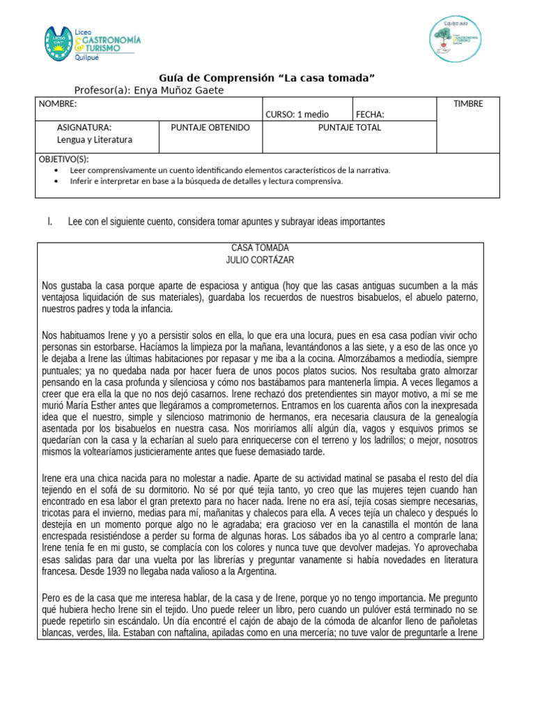 Análisis de "Casa Tomada" de Cortázar | PDF