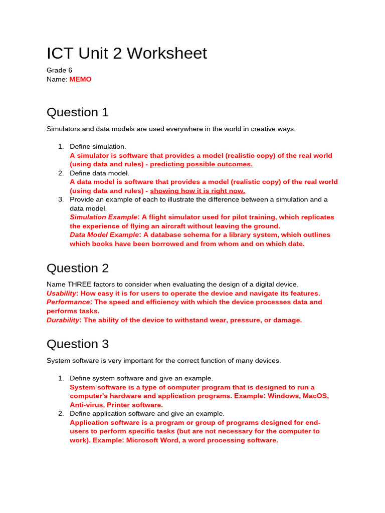 Grade 6 Ict Based On Eos1 Worksheet Unit 2 - Revision - (Answer The ...