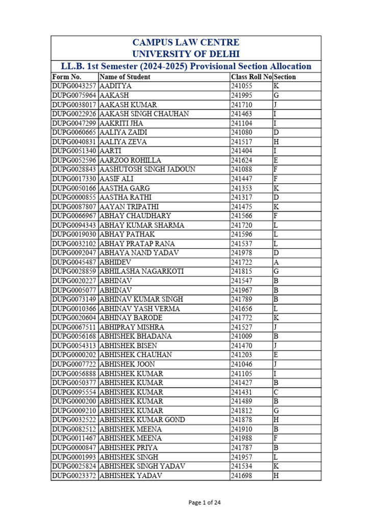 CLC Provisional Section Allocation | PDF | Delhi | Legal Education