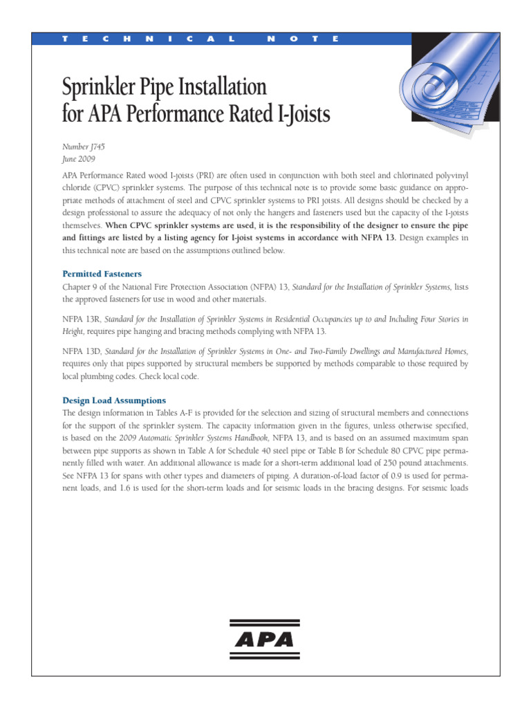 Sprinkler Pipe Installation For APA Performance Rated I Joists | PDF ...