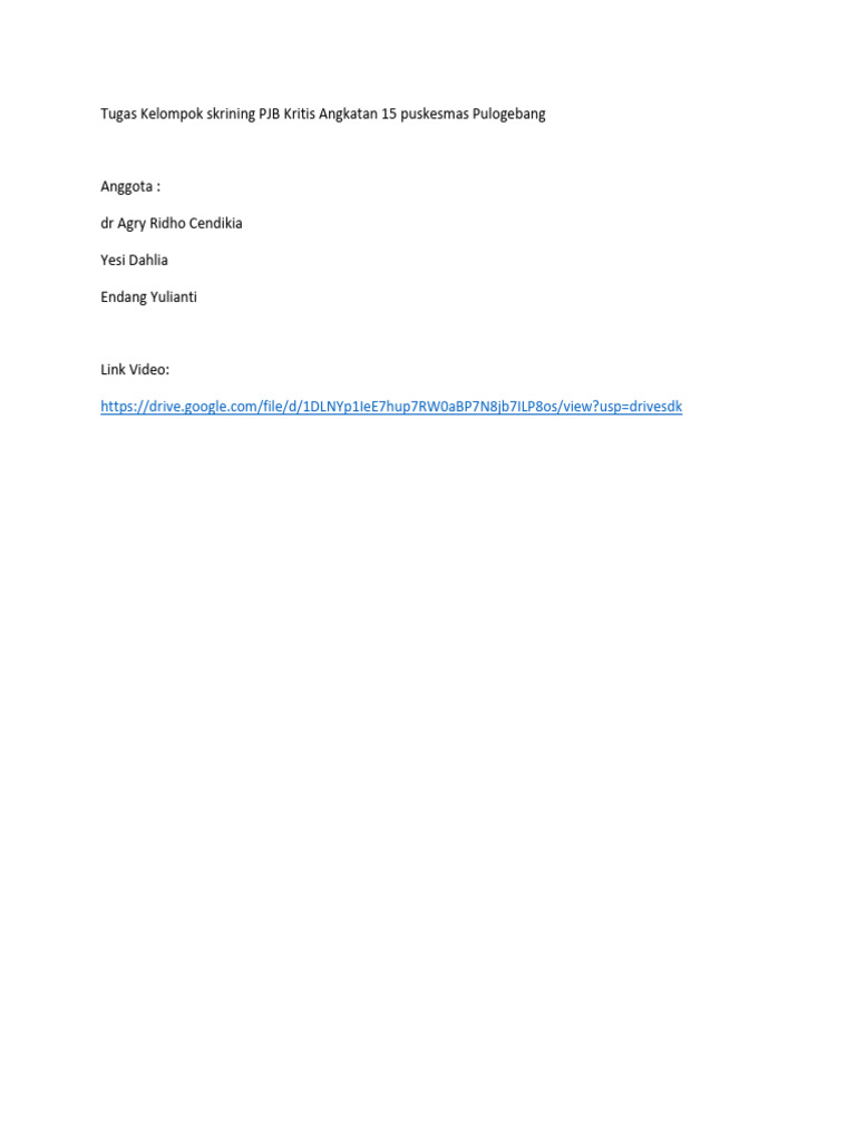 Tugas Kelompok Skrining PJB Kritis Angkatan 15 | PDF