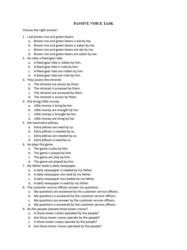 Passive Voice Task | PDF | Chef | Kitchen