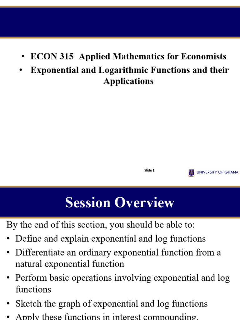 Session 1 Exponential and Log Functions | PDF | Exponential Function | Logarithm