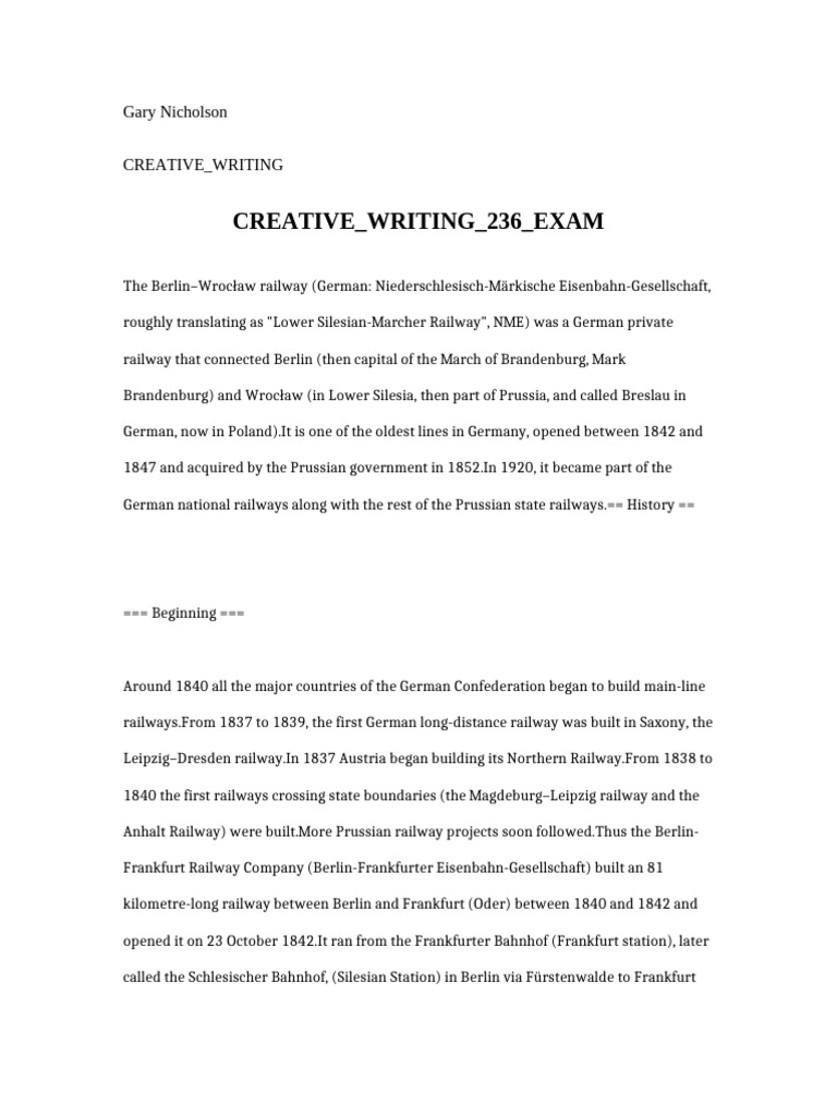 Creative Writing 236 Exam | PDF | Rail Transport