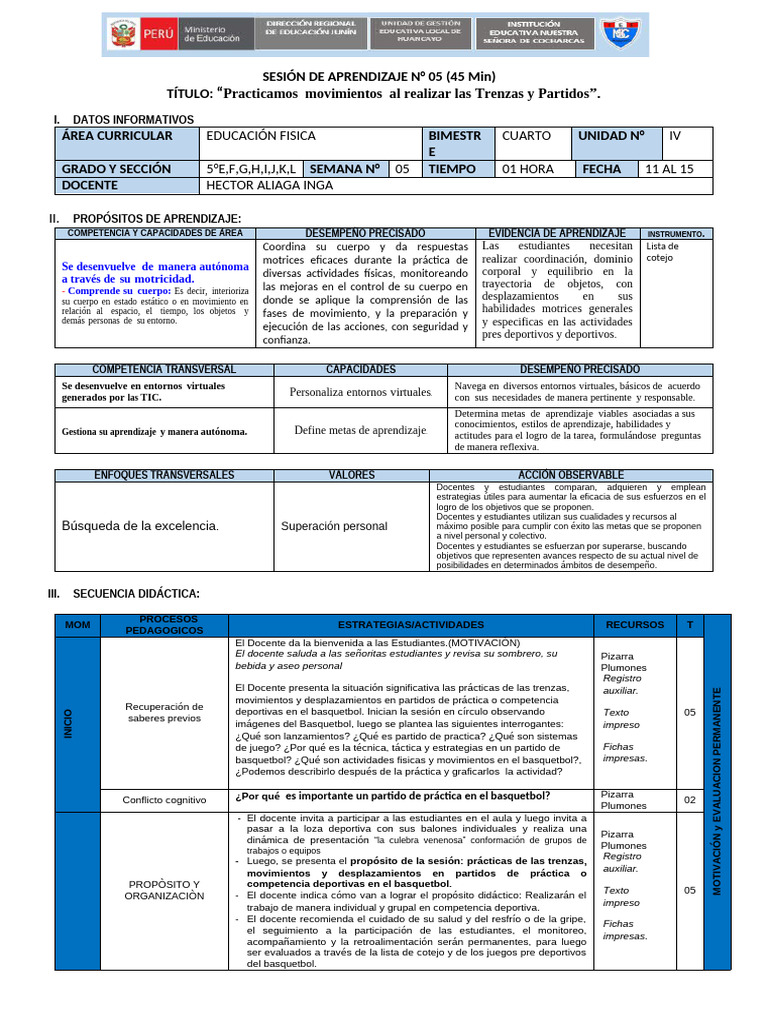 SESIÓN 05 (45 Min) APRE NSC-2024 IV Bim | PDF | Aprendizaje | Evaluación
