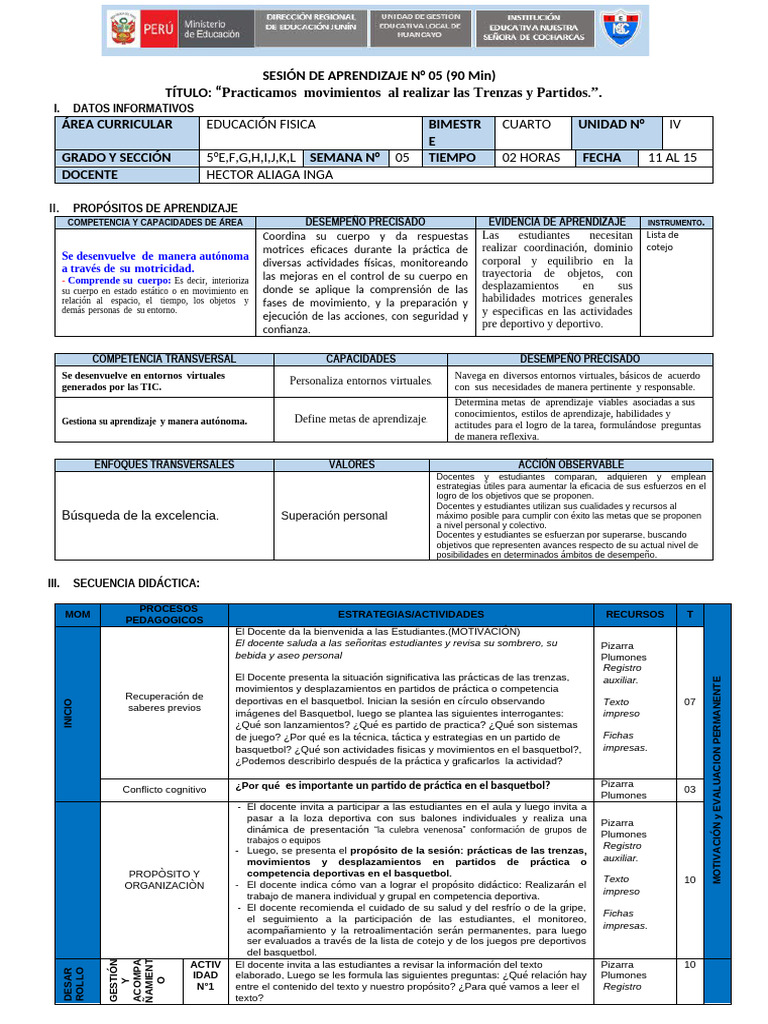 SESIÓN 05 (90 Min) APRE NSC-2024 IV Bim | PDF | Aprendizaje | Evaluación