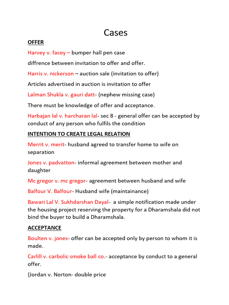 Contract Case Laws | PDF | Offer And Acceptance | Consideration