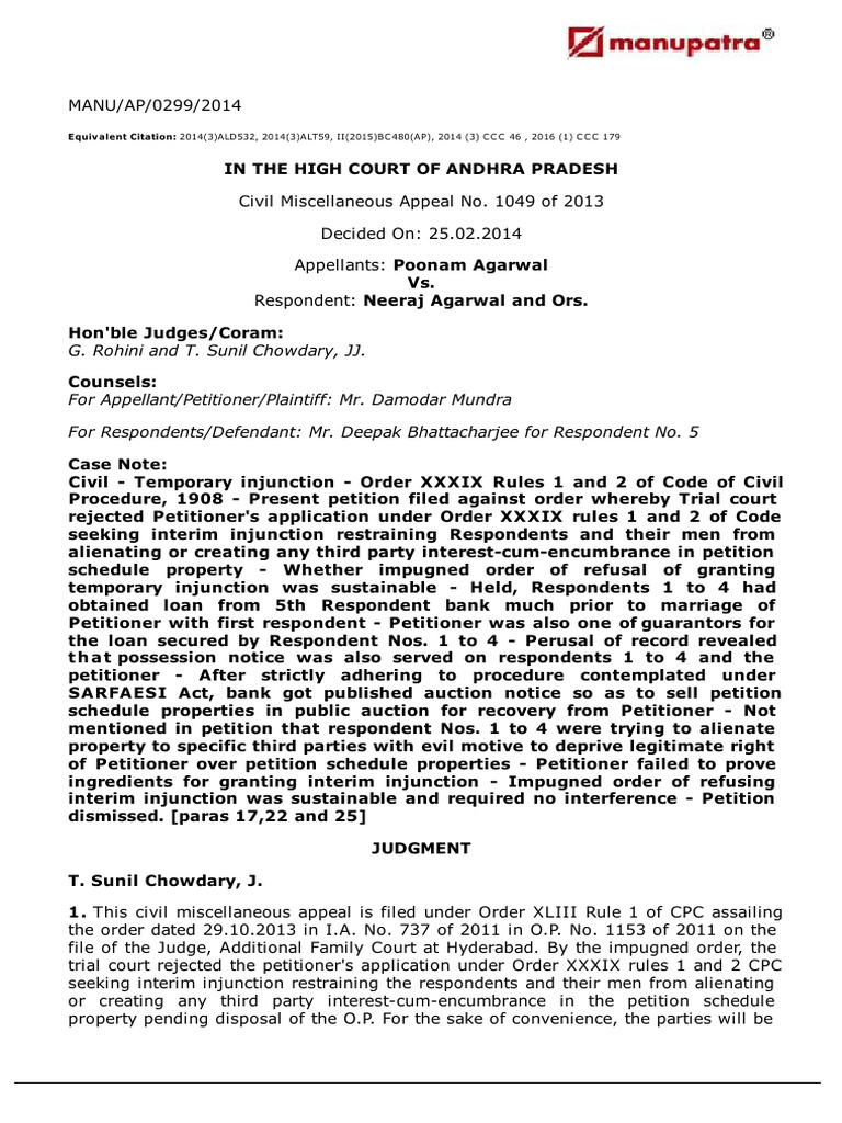 Seeking Interim Injunction Restraining Respondents and Their Men From ...