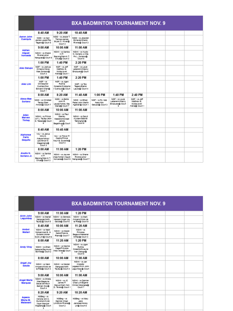BXA Badminton Tournament Schedule | PDF