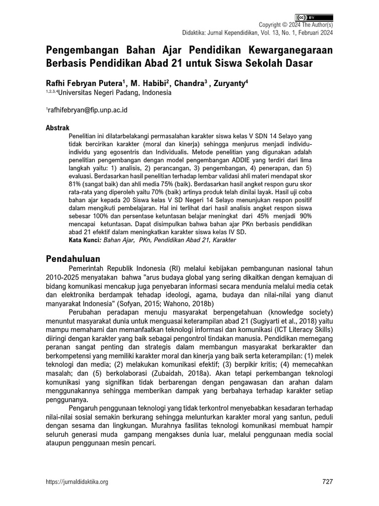 Pengembangan Bahan Ajar Pendidikan Kewarganegaraan Berbasis Pendidikan Abad 21 Untuk Siswa ...