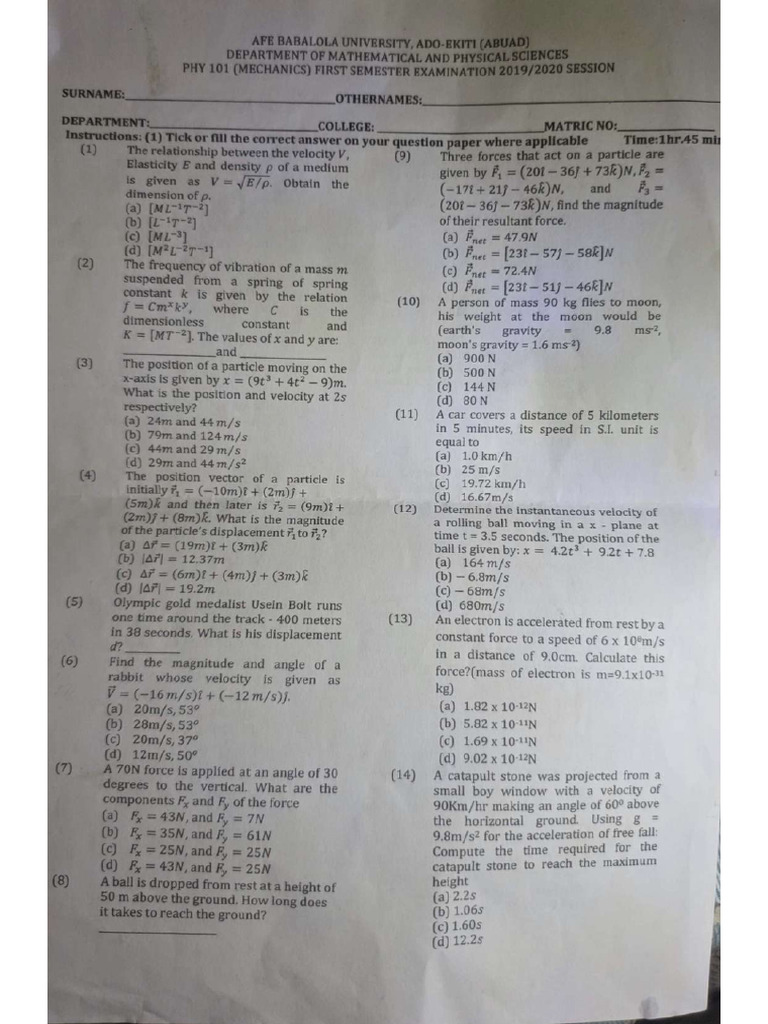 Dan's PHY 101 PQ (General Physics - Mechanics) - 241031 - 142100 | PDF ...