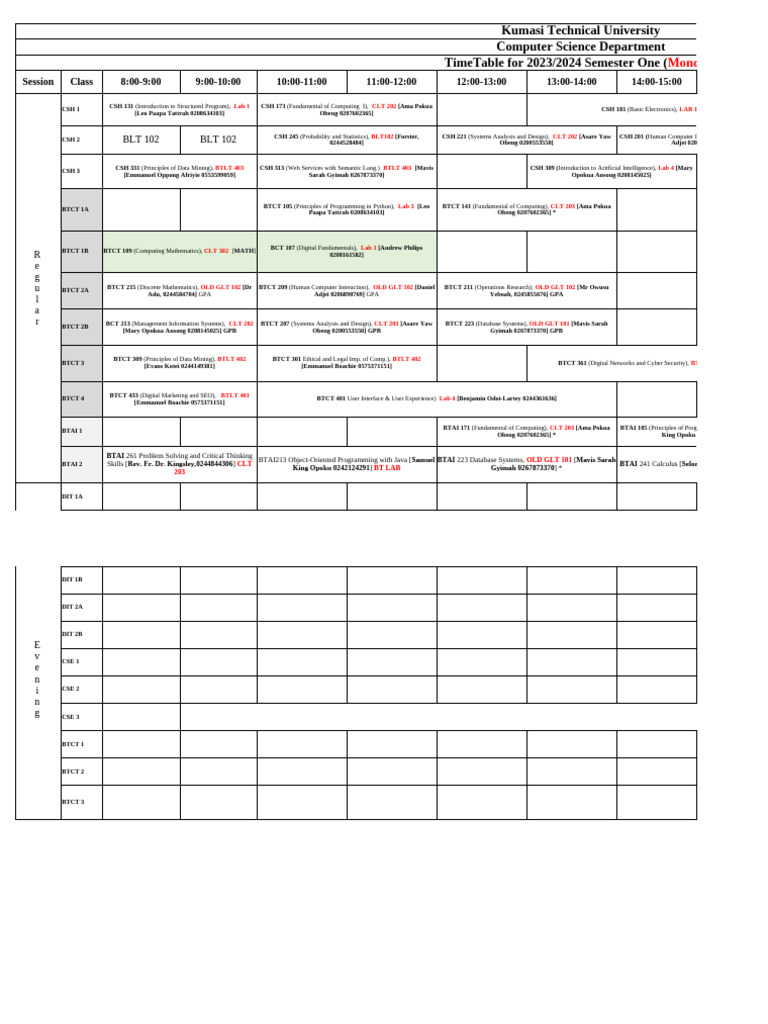 Computer Science 2023 - 24 - Sem 1 - Time Table FINAL With BCT1 GPS ...
