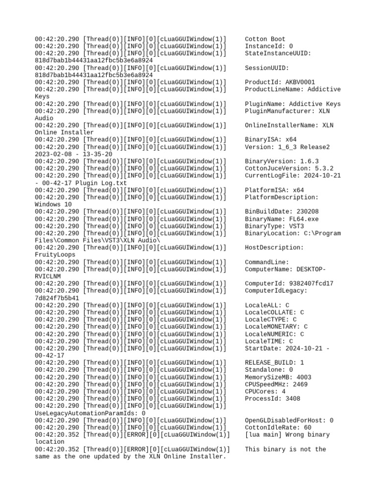 XLN Audio Plugin Error Log Analysis | PDF | System Software | Software Engineering