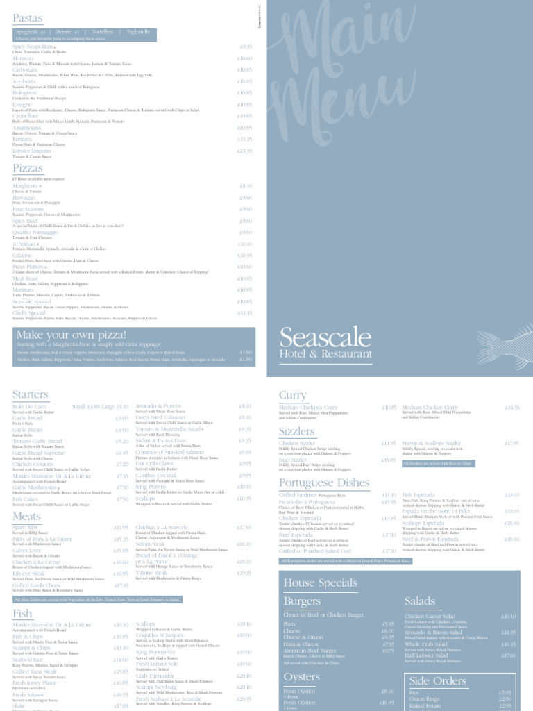 Seascale Hotel - Main Menu A3 WEB USE | PDF | Sauce | Pizza