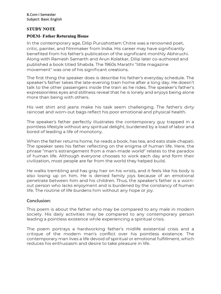 Father Returning Home Notes | PDF